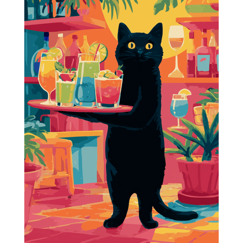Een barman-kat | Schilderen op Nummer – Schilder Op Nummers